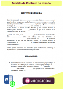 Modelo de Contrato de prenda en Word | Descarga Gratis