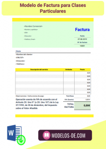 Modelo de factura de clases particulares | Descarga Gratis