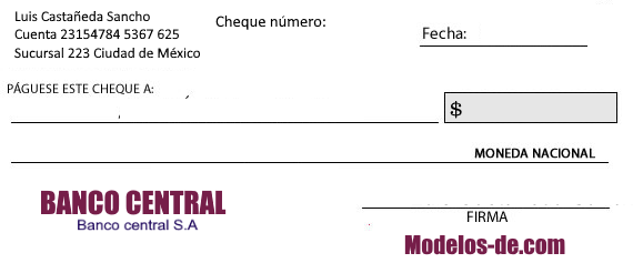 Formato De Cheque Para Llenar